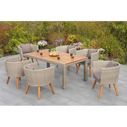 Merxx Garten-Essgruppe &raquo;Imperia&laquo; 7 Stk. tlg. inkl. Auflagen beige Aluminium, Kunststoff, Massivholz Einheitsgr&ouml;&szlig;e