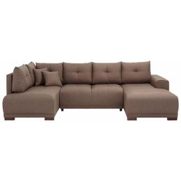 Home Affaire Wohnlandschaft &raquo;Viborg U-Form&laquo; mit Regal in der Armlehne, wahlweise mit Bettfunktion braun Filzoptik (100% Polyester);Struktur (100% 