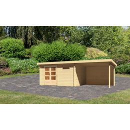 Karibu Gartenhaus &raquo;Schlo&szlig;see 8&laquo; mit Anbaudach, R&uuml;ckwand und Fenster beige Holzwerkstoff ohne Fu&szlig;boden, R&uuml;ckwand, ohne Dacheindeckung