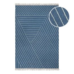 Wecon Home Teppich &raquo;Ocean Lines&laquo; rechteckig 11 mm H&ouml;he handgewebt, robust, strapazierf&auml;hig, skandinavisch, Naturfaser blau Schurwolle B : 80cm 1 Stk.,