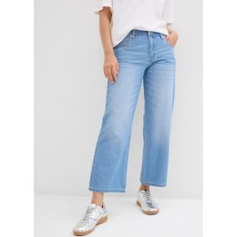 bonprix Damen bonprix Straight-Jeans gerader Schnitt, Mid Waist, Cropped-L&auml;nge, Regular Fit blau 52, N-Gr