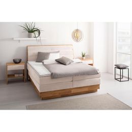OTTO home Boxspringbett &raquo;Jenna&laquo; ohne LED-Beleuchtung, mit zertifizierten, recycelten Bezugsstoffen beige Polyester Struktur (recyceltes Polyester) 