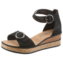 Rieker Damen Keilsandalette Sommerschuh, Urlaubsschuh, Sandale mit trendy Fesselriemchen schwarz 38