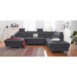 Sit & More sit&more Wohnlandschaft &raquo;Cardoso U-Form&laquo; mit Federkern und Kopfst&uuml;tzen, mit Schlaffunktion und Relaxfunktion grau Luxus-Microfaser 1 (100% Polyester);