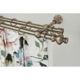 Garesa Gardinenstange &raquo;ANDREA&laquo; &Oslash; 20 mm 2 l&auml;ufig-l&auml;ufig Wunschma&szlig;l&auml;nge Vorhanggarnitur, verl&auml;ngerbar, Endknopf Profil gro&szlig;, mit Ringen gold Metall B/L: