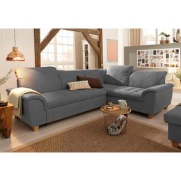 Home Affaire Ecksofa &raquo;Lyla fester Sitzkomfort, bequeme Armlehnen, Breite 275cm, L-Form&laquo; wahlweise mit R&uuml;ckenfunktion und Bettfunktion grau Luxus-