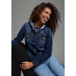 Arizona Damen Jeansjacke mit Kapuze mit Kapuze, Regular Fit, mit Knopfleiste, mit Knopf-Applikationen blau 44