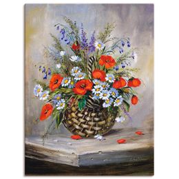 Artland Leinwandbild &raquo;Blumiger Korb&laquo; Blumen 1 Stk. tlg. auf Holzrahmen gespannt grau Leinwand B/H/T: 30cm x 40cm, Leinwandbild Blumen Hochformat, 1 Stk.