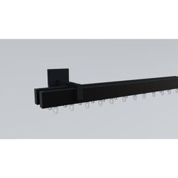 Indeko Gardinenstange &raquo;Bern&laquo; 2 l&auml;ufig-l&auml;ufig Wunschma&szlig;l&auml;nge Innenlauf Komplett-Set inkl. Gleitern und Montagematerial schwarz Aluminium B/L: 140cm, 1 