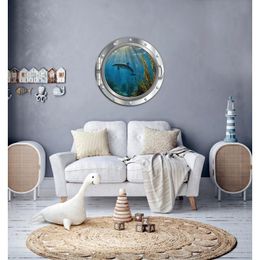 queence Wandsticker &raquo;3D Bullauge Illusion Unterwasserwelt Delfine 40x40 cm&laquo; Selbstklebender Wanddurchbruch Unterwasser Vinyl &Oslash; 40cm