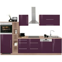 KOCHSTATION K&uuml;chenzeile &raquo;KS-Samos&laquo; Breite 310 cm, wahlweise mit E-Ger&auml;ten und Induktionkochfeld lila B/H/T: 310cm x 200cm x 60cm, ohne E-Ger&auml;te