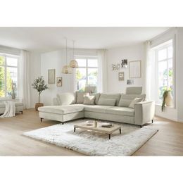 Die PlanBar Ecksofa &raquo;MP-IN24153, L-Form, Breite 289 cm&laquo; wahlweise mit Schlaffunktion und verstellbaren Kopfst&uuml;tzen beige 100% Polyester B/H/T: 289cm x