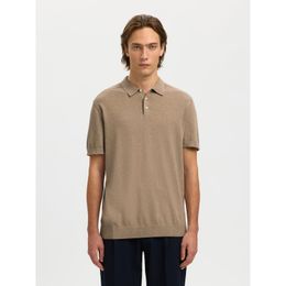 Selected Herren Selected Poloshirt &raquo;SLHBERG SS KNIT POLO NOOS&laquo; aus Feinstrick beige XXL