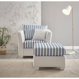 Home Affaire Sitzgruppe &raquo;CALIFORNIA&laquo; 2 Stk. tlg. maritimer Landhausstil, Sessel mit passenden Hocker 65x65 cm beige 100% PES B/H/T: 95cm x 88cm x 