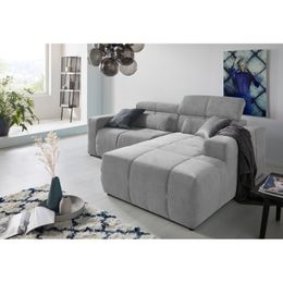 DOMO collection Ecksofa &raquo;BRANDON inkl. Kopfteilverstellung, 214x100x80 cm, L-Form&laquo; Mit Kopfteilverstellung, auch in Leder und Cord, L-Form grau 95% 