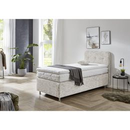 Westfalia Schlafkomfort Boxspringbett &raquo;Sapporo&laquo; Inkl. Zierkissen, w&auml;hlbar in H2, H3 & H4 beige Chenille Ohne Topper, Liegefl&auml;che B/L: 100cm x 200cm, Gewicht bis: 100 kg H3, 5