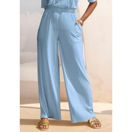 Lascana Damen Lascana Schlupfhose &raquo;mit Plisseefalten und weitem, luftigem Bein&laquo; Elegante Schlupfhose, leichte Sommerhose, modische Palazzohose blau 40