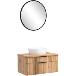 Welltime Badm&ouml;bel-Set &raquo;, Carlton Waschtisch-Set, 80 oder 120 cm, gestreift&laquo; 2 Stk. tlg. schwarz Holzwerkstoff Set 3: 2tlg. Waschtisch-Set 80cm: 