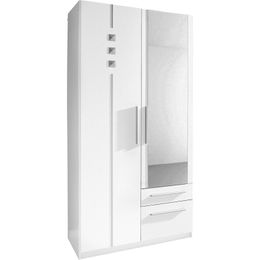 Priess Kleiderschrank 1-bis 5-t&uuml;rig, mit silberfarbigen Applikationen wei&szlig; Holzwerkstoff B/H/T: 94cm x 193cm x 54cm, Schubladen: 2 Stk. T&uuml;ren: 2 Stk.
