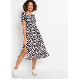 bonprix Damen bonprix Midikleid f&uuml;r warme Tage, aus Viskose, ausgestellte Passform, mit Smok-Detail blau 36, N-Gr