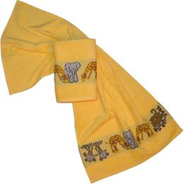 Dyckhoff Handt&uuml;cher &raquo;Affe&laquo; mit Tierbord&uuml;re gelb Walkfrottee, Obermaterial: 100% Baumwolle B/L: 50cmx100cm, 2 Stk., Affe Elefant Giraffe, Walkfrottee