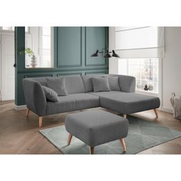 Home Affaire Ecksofa &raquo;Lazio modern und bequem, schmale Armlehnen, tolle Detailverarbeitung&laquo; Holzfu&szlig;farbe w&auml;hlbar, inkl. 4x Zierkissen grau 100% 