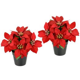 I.GE.A. Kunstblume &raquo;Poinsettia im Topf&laquo; 2er Set K&uuml;nstliche Blume Weihnachtsstern Christstern Weihnachtsdeko rot Polyester B/H/L: 16cm x 17cm x 16cm, 2