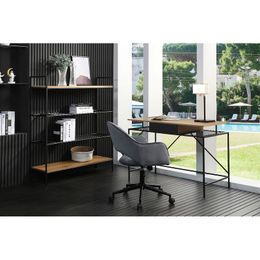 Salesfever Schreibtisch &raquo;York Arbeitsplatz Deluxe&laquo; Metallrahmen-Ablage mit Polyrattan in Geflechtoptik schwarz MDF, Metall, Kunststoff B/H/T: 110cm x 