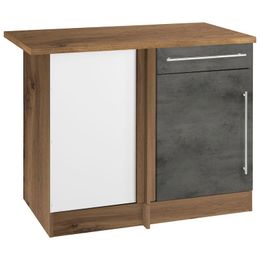 KOCHSTATION Eckunterschrank &raquo;KS-Samos&laquo; mit Metallgriff grau wotaneichefarben, B/H/T: 110cm x 85cm x 60cm, Schubladen: 1 Stk. T&uuml;ren: 1 Stk.
