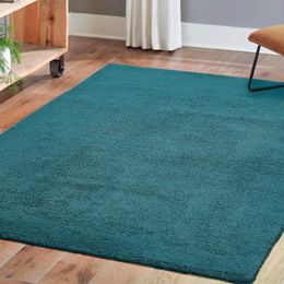 ANDIAMO Teppich &raquo;San Paolo&laquo; rechteckig 27 mm H&ouml;he Uni Farben, weiche Qualit&auml;t, ideal im Wohnzimmer & Schlafzimmer blau Polyester B : 60cm 1 Stk., 27mm, L: 
