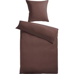 Kinzler Bettw&auml;sche &raquo;Damast-Streifen&laquo; 2 Stk. aus Mikrofaser braun Damast, Obermaterial: 100% Polyester B/L: 155cm x 220cm, 1 Stk., 1 Stk., Damast, B/L: