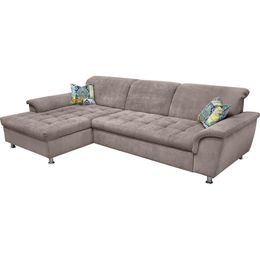 DOMO collection Ecksofa &raquo;FRANZI 278x170x81 cm, Steppung im Sitzbereich, L-Form&laquo; wahlweise mit Bettfunktion, Bettkasten und Kopfteilverstellung grau 
