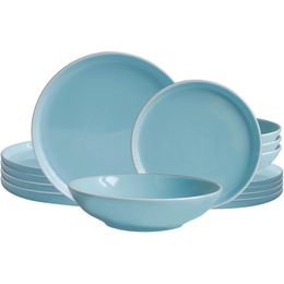 ECHTWERK Tafelservice &raquo;Nerea Nature-Design&laquo; Teller Set, Pastellfarben gr&uuml;n Steingut 12 Stk.