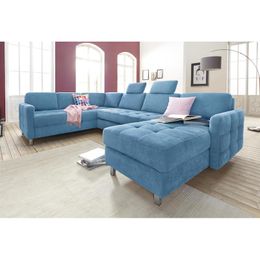 Sit & More sit&more Wohnlandschaft &raquo;Pablo U-Form&laquo; wahlweise mit Schlaffunktion und Bettkasten blau Struktur (100% Polyester);Kunstleder SOFTLUX ;Luxus-Microfaser