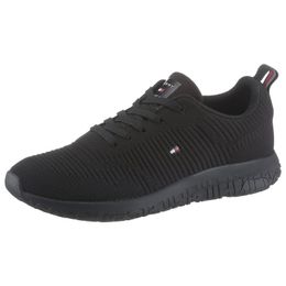 Tommy Hilfiger Herren Sneaker &raquo;CORPORATE KNIT RIB RUNNER&laquo; , Freizeitschuh, Halbschuh, Schn&uuml;rschuh mit seitlicher Logoflagge schwarz 41