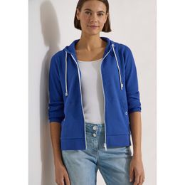 Cecil Damen Kapuzensweatjacke mit Struktur und seitlichen Taschen mit Knopf blau L (42)