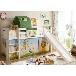 Ticaa Hochbett &raquo;Manuel&laquo; mit Rollrost, Kiefer massiv natur oder wei&szlig; wei&szlig; Liegefl&auml;che B/L: 90cm x 200cm, kein H&auml;rtegrad, ohne Matratze