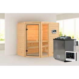 Karibu Sauna &raquo;"Josie" mit bronzierter T&uuml;r, naturbelassen&laquo; aus hochwertiger nordischer Fichte beige Bio-Kombiofen, externe Steuerung, 400 kW