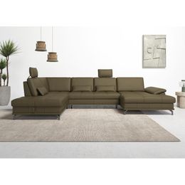 OTTO home Wohnlandschaft &raquo;Costello U-Form, B: 363 cm mit Sitztiefen-, Armteilverstellung &&laquo; 3 Nierenkissen, optional Schlaffunktion & Bettkasten gr&uuml;n 