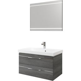 Badm&ouml;bel-Set &raquo;Balto 2-teilig Mineralmarmor-Waschtisch mit LED-Spiegel, Waschplatz&laquo; 2 Stk. tlg. grau Holzwerkstoff B/H/T: 92cmcm x 200cmcm x 50,8cmcm, 