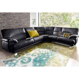 Trendmanufaktur Ecksofa &raquo;Cecilia in italienischem Design, modern und komfortabel, L-Form&laquo; bequeme Armlehnen, mit langem Schenkel schwarz NaturLEDER (