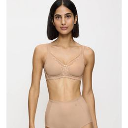 Triumph Damen B&uuml;gelloser BH &raquo;Modern Lace+Cotton&laquo; Spitzeneins&auml;tze, starker Halt ohne B&uuml;gel, atmungsaktiv, leicht beige 110, Cup C