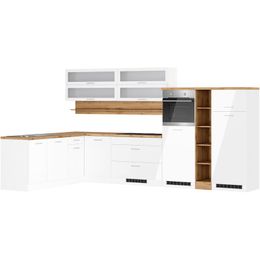 KOCHSTATION Winkelk&uuml;che &raquo;KS-Milan, optional mit Muldenl&uuml;fter&laquo; Stellbr.360/220 cm, wahlweise mit E-Ger&auml;ten, Kochfeld mit Dunstabzug wei&szlig; B/H/T: 360cm x
