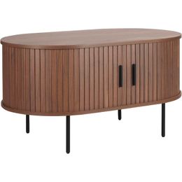 M&ouml;bilia Couchtisch 2 Schiebet&uuml;ren schwarz Melaminplatte in Walnussfarbe, pulverbeschichtete Metallbeine B/H/T: 100cm x 55cm x 60cm, Walnuss, Schwarz