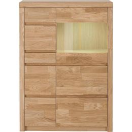 OTTO home Vitrine &raquo;Silkeborg&laquo; H&ouml;he, 125 cm braun Holz teilmassiv Eichefarben, B/H/T: 90cm x 125cm x 35cm, T&uuml;ren: 2 Stk. Holzwerkstoff eichefarben (