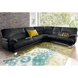 Trendmanufaktur Ecksofa &raquo;Cecilia in italienischem Design, modern und komfortabel, L-Form&laquo; bequeme Armlehnen, mit langem Schenkel schwarz NaturLEDER (