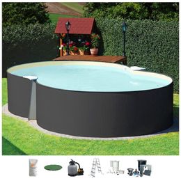 Konifera Achtformpool &raquo;PALMA 1&laquo; in versch. Gr&ouml;&szlig;en und mit sandfarbener Poolinnenfolie grau &Oslash;/B/H/L: Breite 300cm x H&ouml;he 120cm x L&auml;nge 470cm, 13.000 l