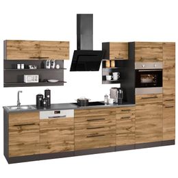KOCHSTATION K&uuml;chenzeile &raquo;KS-Tulsa&laquo; ohne E-Ger&auml;te, Breite 320 cm, schwarze Metallgriffe, MDF Fronten braun B/H/T: 320cm x 60cm