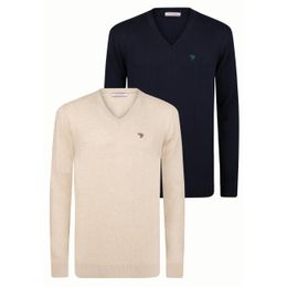 FELIX HARDY Herren V-Ausschnitt-Pullover "Pullover mit V-Ausschnitt 2er-Pack", beige, Gr. L, 100% Baumwolle, Pullover