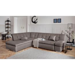 DOMO collection Ecksofa &raquo;MONA 271x213 cm, modern und komfortabel&laquo; whlw. mit Bett- und Armlehnfunktion, L-Form grau Struktur fein 100% Polyester;